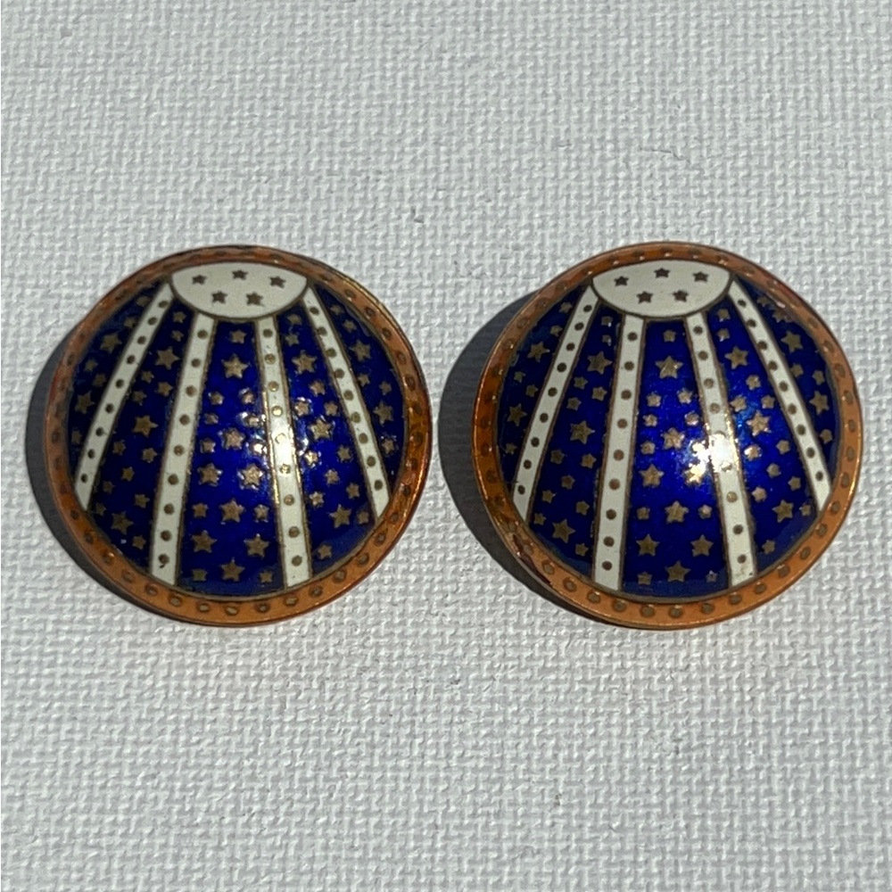 Antique Victorian Enamel Button Conversion Earrings - Gem